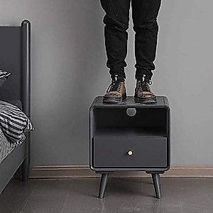 ZHAOLEI All Solid Wood Bedside Table Bedroom Nordic Home Wood Simple Bedside Storage Cabinet Gray