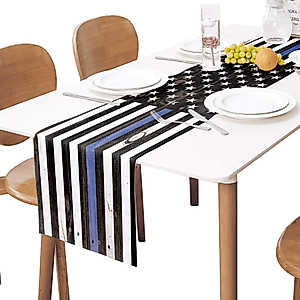 Thin Blue Line Rustic Table Runner-Cotton Linen-Long 90 inche Black American Police Flag Dresser Scarves,Tablerunner for Kitchen/Coffee/Dining,Gift for Law Enforcement,Home Décor Holiday Dinner Scarf