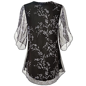 SeSe Code Chiffon Blouses for Women Business Casual Bell Sleeve Tops for Women Formal Tops Plus Size Tunic Tops Mesh Loose Fitting Tops Black XXL