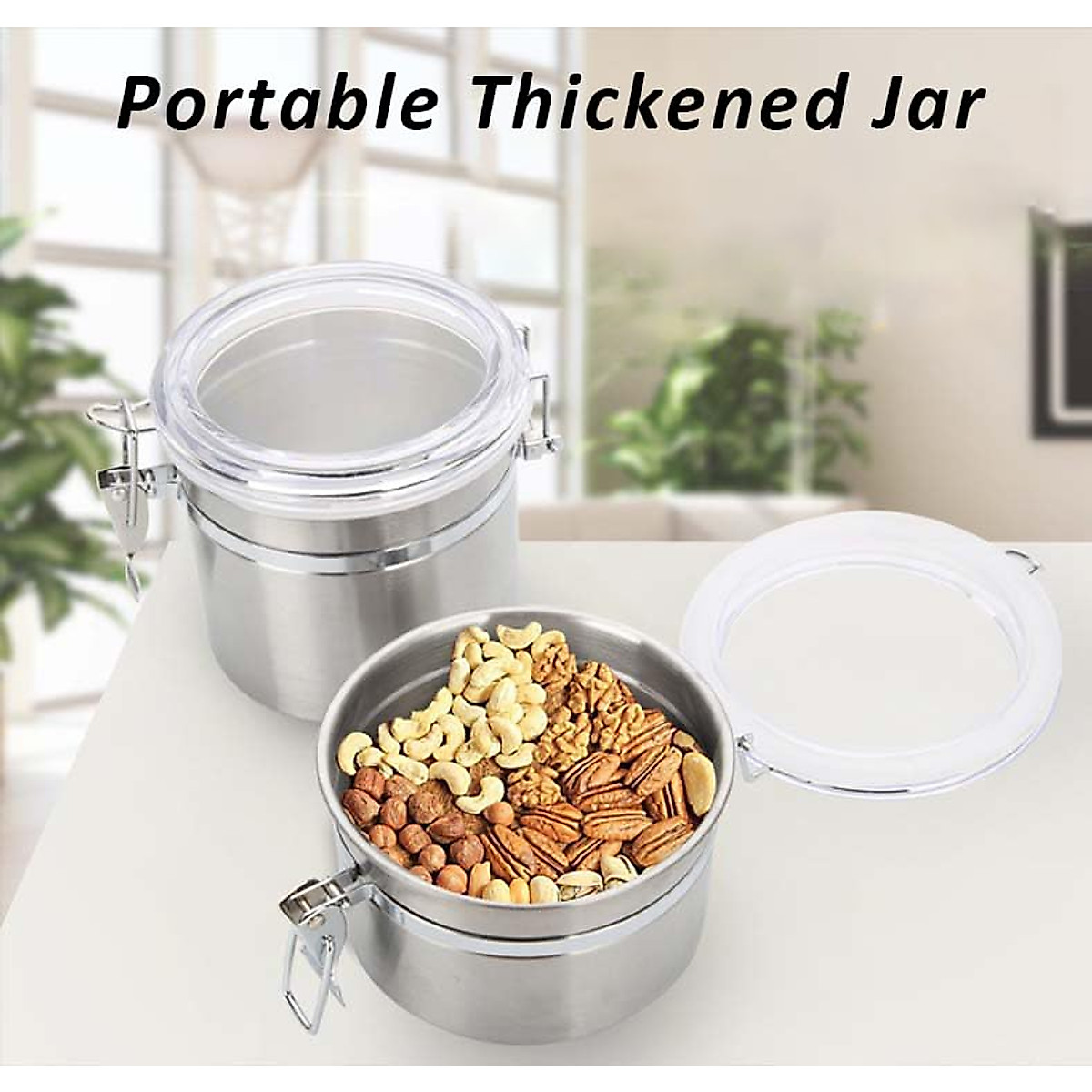 Malisseladi Tobacco Jar Food Storage Tin Can Container Stainless Steel Airtight Lid for Home Kitchen Snack