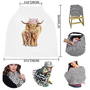 Lovely Highland Cow with Baby Baby Nursing Cover for Breastfeeding, Mother's Day Breathable Stretchy Nursing Scarf Carseat Canopy for Boys or Girls Stroller Car Seat Covers Animal and Flowers
