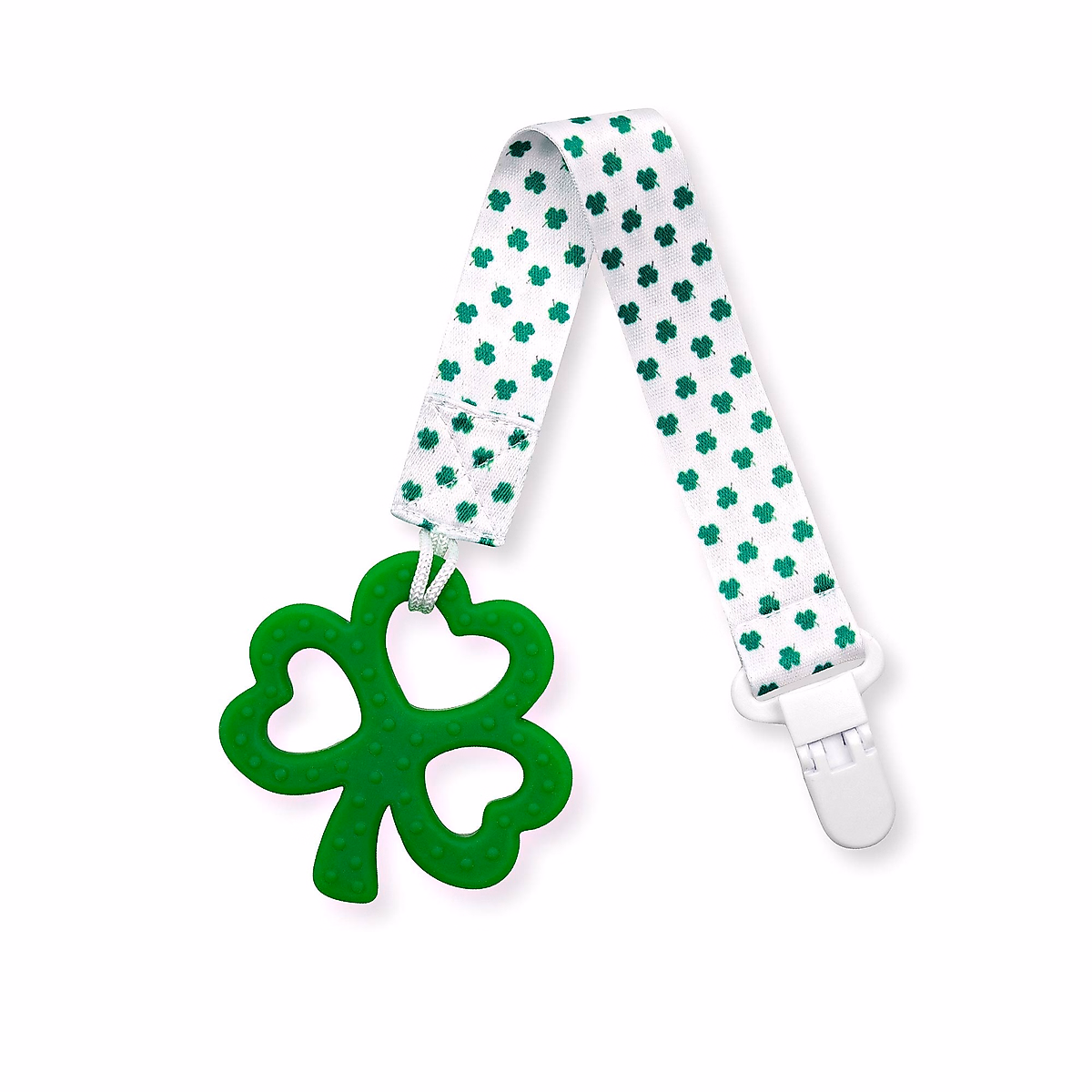 Clover Child Irish Baby Teething Toy - Shamrock Clover Teether & Pacifier Clip- Multi Textured, Soft, BPA Free Silicone