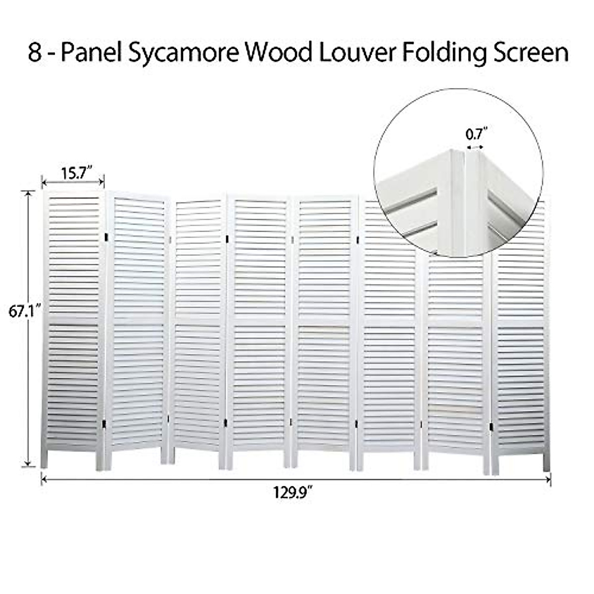 JAXPETY 8 Panel Wood Louvered Room Divider, 5.6 Ft Tall Oriental Folding Freestanding Privacy Screen Room Dividers for Home, Office, Bedroom (White)