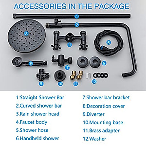 Senlesen Outdoor Shower Fixture Combo Set Oil Rubbed Bronze 8 Rainfall Shower Head Wall Mount 2 Dual Function
