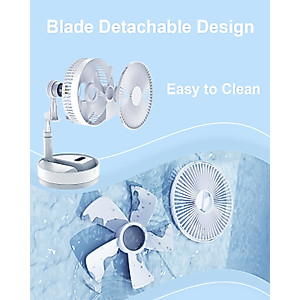 UN UNITEDTIME Foldable Fan Foldaway Oscillating with Remote Control, 10800mAh Rechargeable Battery Operated Portable for Camping, 4 Speed, Timer, Height Adjustment for Travel, Outdoor (White)