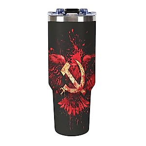 Russia Hammer Flags Hook Ussr Sickle 40 Oz Tumbler Insulated Stainless Steel Water Bottle Travel Mug Car Cup with Handle And Straw