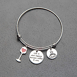 Gzrlyf Coffee Wine Charm Bracelet Barista Jewelry Life Is What Happens Between Coffee Love Gift Wine Lover Gift (coffee wine bracelet)