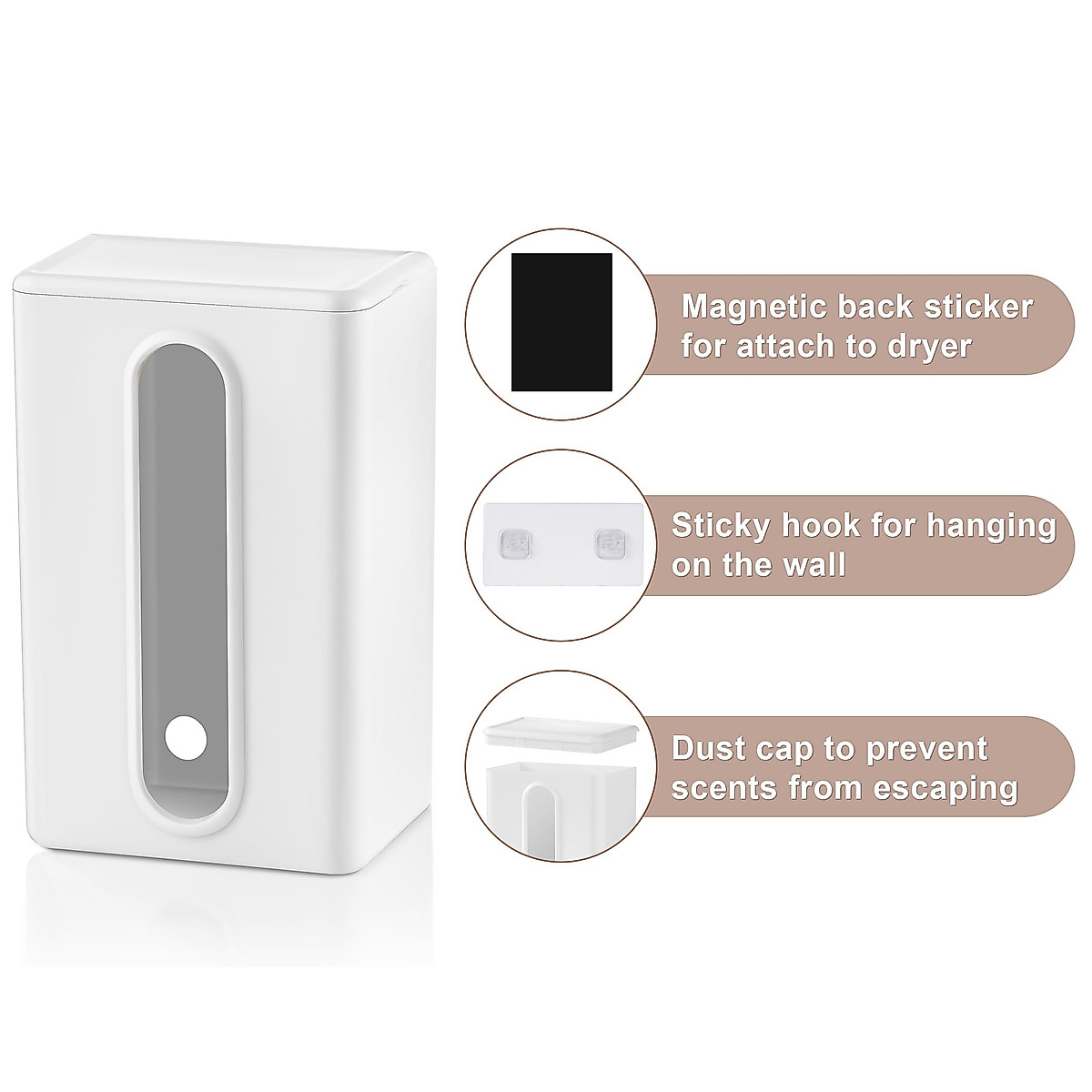 SUBEKYU Magnetic Dryer Sheet Holder for Laundry Room, Dryer Sheet Container,Dryer Sheet Dispenser,Wall Dryer Sheet Box for Laundry Organization and Storage,Plastic Fabric Sheet Holder with Lid,White