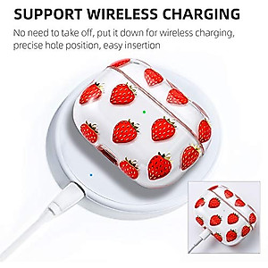 AKABEILA Apple Airpods Pro Case Cover for Women,Compatible with Apple Airpods Pro Case Clear with Designs Patterns Hard PC Shockproof [Front LED Visible ] Anti-Fall Full Protector, Strawberry