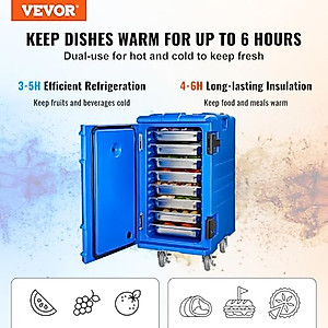 VEVOR Insulated Food Pan Carrier, 127 Qt Hot Box for Catering, LLDPE Food Box Carrier w/Double Buckles, Front Loading Food Warmer w/Handles, End Loader w/Wheels for Restaurant, Canteen, etc. Blue