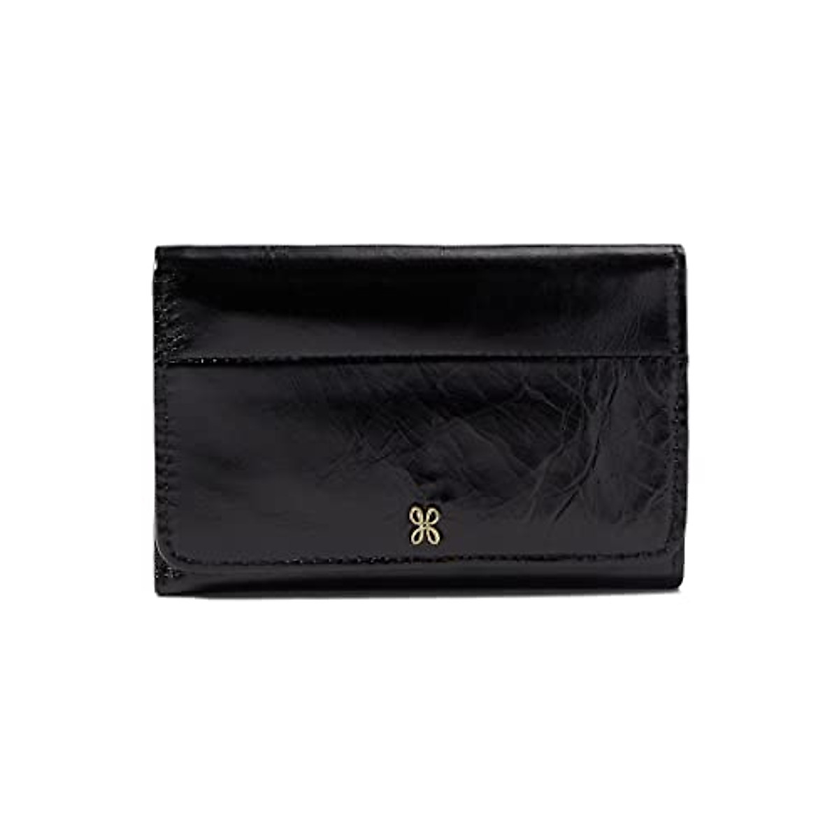 HOBO Jill Wallet For Women - Snap Flap Closure and Patterened Polyester Lining, Compact and Handy Wallet Black One Size One Size