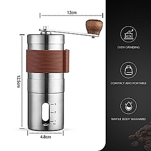 Ankrs Manual Coffee Bean Grinder, Stainless Steel Manual Ceramic Burr Mini Coffee Grinder, Portable Small Hand Coffee Grinder for Aeropress, Chemex, Expresso Grinder for Camp, Kitchen, Office-Brown