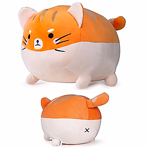 Orange Cat Plush Pillow 16”- Premium Grumpy Cat Stuffed Animals Plush Cat Pillow - Cat Body Pillow Fat Cat Plushies for Girls and Boys - Long Cat Plush Cute Plushies Kawaii Stuff Cat Toys for Kids