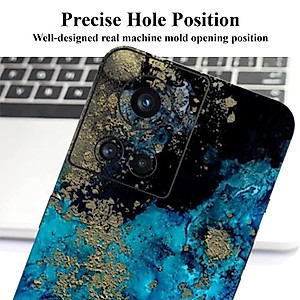 Gadget Gear Vinyl Skin Back Sticker Aqua Blue with Golden Streaks (83) Mobile Skin Compatible with Xiaomi Redmi Note 10 (Only Back Panel Coverage Sticker)