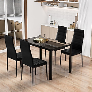 Tangkula Glass Dining Table Set for 4, Modern Tempered Glass Kitchen Table and Chairs, Glass Dining Room Table Set for Small Living Room, Kitchen