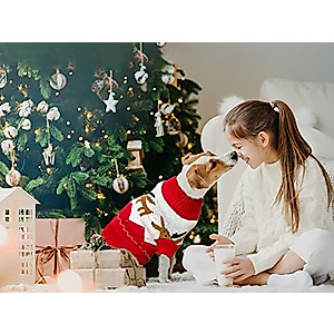 CooShou 2Pcs Cat Christmas Sweater Dog Christmas Sweater Cat Dog Knitwear Sweater Xmas Clothes Elk Christmas Red Green Sweaters for Cat Puppy Dog M