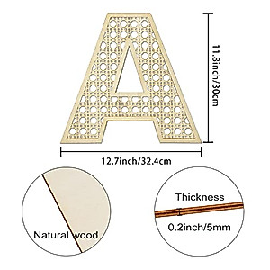 Wooden Rattan Letters for Wall Decor Rustic Wooden Letters 12 Inch Wood Letter Rattan Wall Decor for Wedding Nursery Sign Baby Shower Newborn Birthday Gift Boho Bedroom Decoration (A)