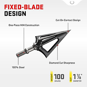 TenPoint EVO-X Montec Fixed Blade Broadhead - Pack of 3 - 100-Grain, Three-Blade Design