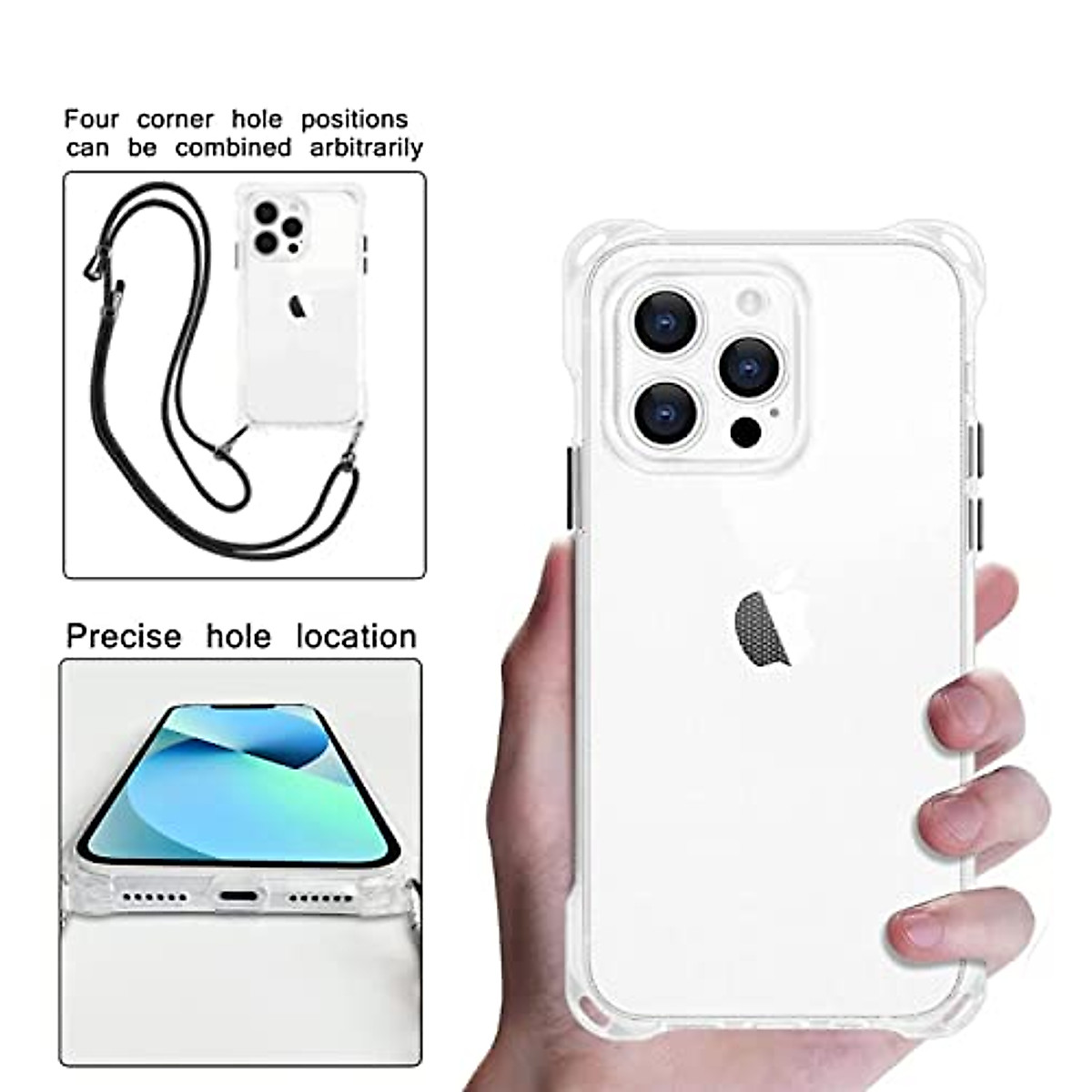 ZHIYIWU Compatible with iPhone 14 Pro Max Case Clear Shockproof Strap Shoulder Strap Crossbody TPU iPhone14 ProMax Clear Case Adjustable Neck Lanyard Protector iPhone14 ProMax Case-Clear