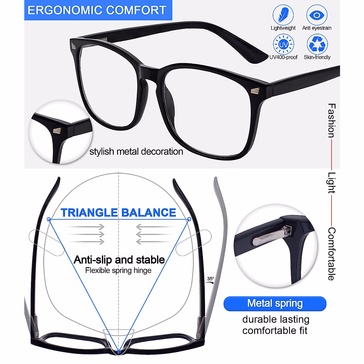 MARE AZZURO Blue Light Blocking Reading Glasses Women Computer Readers 0 1.0 1.25 1.5 1.75 2.0 2.25 2.5 2.75 3.0 3.5 4.0 5.0 6.0 (Black, 1.75)