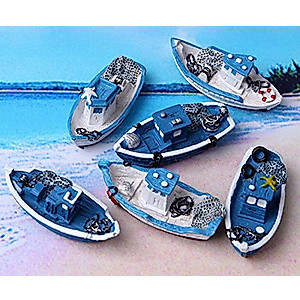 HYSTYLE 6 Pcs Mediterranean Style Miniature Dollhouse Boat Fairy Garden Miniature Boats Model Figurines Cake Topper Fairy Garden Beach Scene Ornament
