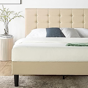 ZINUS Ibidun Upholstered Platform Bed Frame, Mattress Foundation, Wood Slat Support, No Box Spring Needed, Easy Assembly, King, Beige