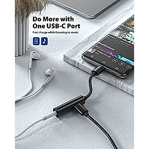 USB C Headphone and Charger Adapter, 2 in 1 Stouchi 32bit 384khz USB Type C to 3.5mm Audio Jack with PD 30W Fast Charging Converter for Stereo, Aux, Earphones Compatible with Galaxy S20/S21 Note 20/10