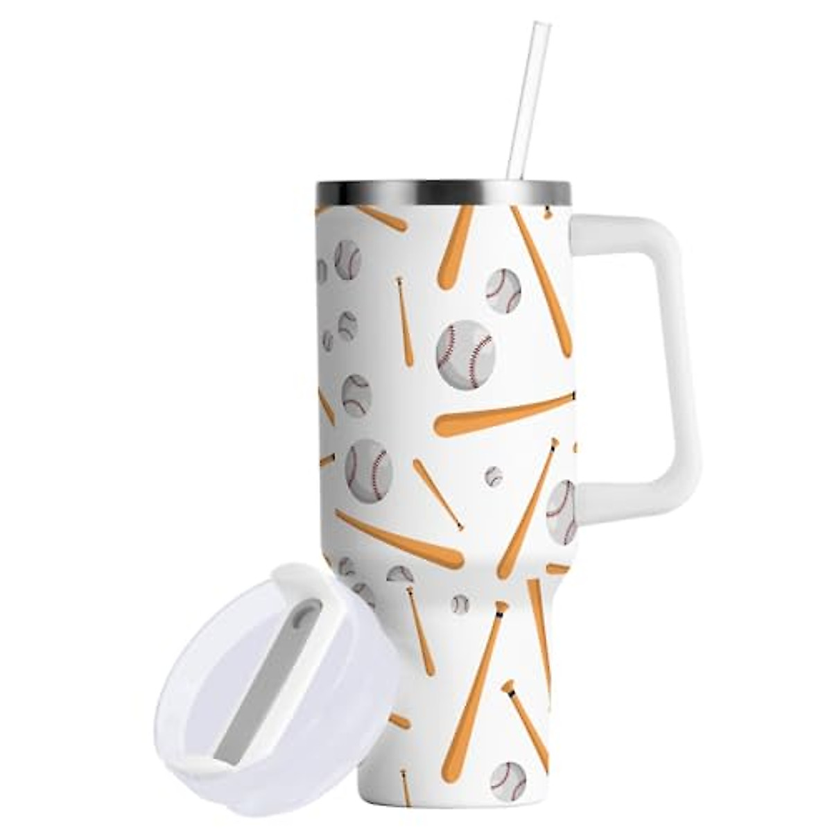 ARGTILDN 40 oz Tumbler Baseball Sport Play Insulated Travel Mug with Handle and Straw Lid Stainless Steel Vacuum Coffee Cup Tea Beverage Container Water Bottles for Car Sports office