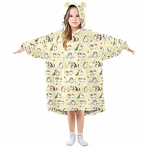 CEBUGI Cute Guinea Pig Wearable Blanket for Kids Blanket Hoodie with Kangaroo Pocket for Boys Girls age 3-14,M