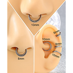 Melighting G23 Titanium Nose Rings Hoop 16G Conch Piercing Jewelry Clear CZ Double Titanium Helix Earrings Septum Rings Tragus Daith Piercing Jewelry for Women