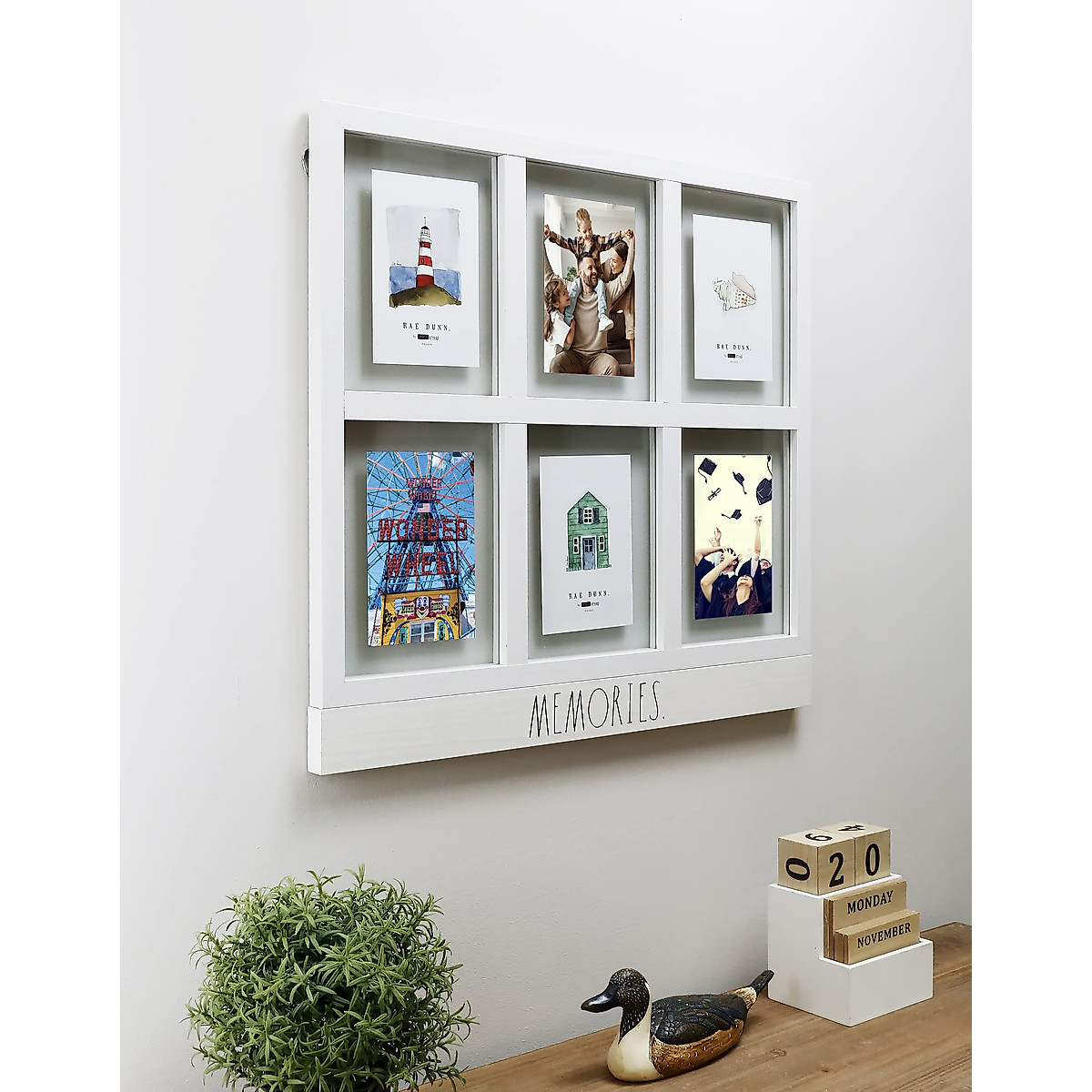 Rae Dunn Collage Picture Frames - Multiple Photo Frame for Wall Decor - Modern Contemporary Design Style - 6 Picture Frame Collage to Display Photos of Family, Couples, Best Friends - White