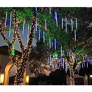 Number-One Meteor Shower Lights, LED Falling Rain Lights 30cm 8 Tube 192 LEDs Falling Raindrop Light, Waterproof Icicle Snow Fall String Lights for Xmas Tree Parties Wedding Garden (Multi-Colored)