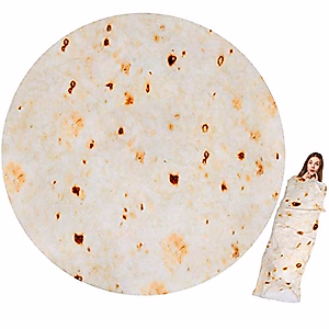 JpGdn Burrito Tortilla Blanket, Mexico Wrap Throw Blanket Round Novelty Tortilla Wrap Egg Roll Carpet for Adults and Kids to be a Giant Human Burrito Flannel Fleece (Blanket-B, 180cm(70in))