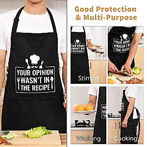 Funny Black Aprons for Men Women with 2 Pockets-Your Opinion Wasn’t in The Recipe, Adjustable Bib,Kitchen Cooking Grilling BBQ Apron,Birthday Gifts for Husband, Dad, Boyfriend, Son, Friends