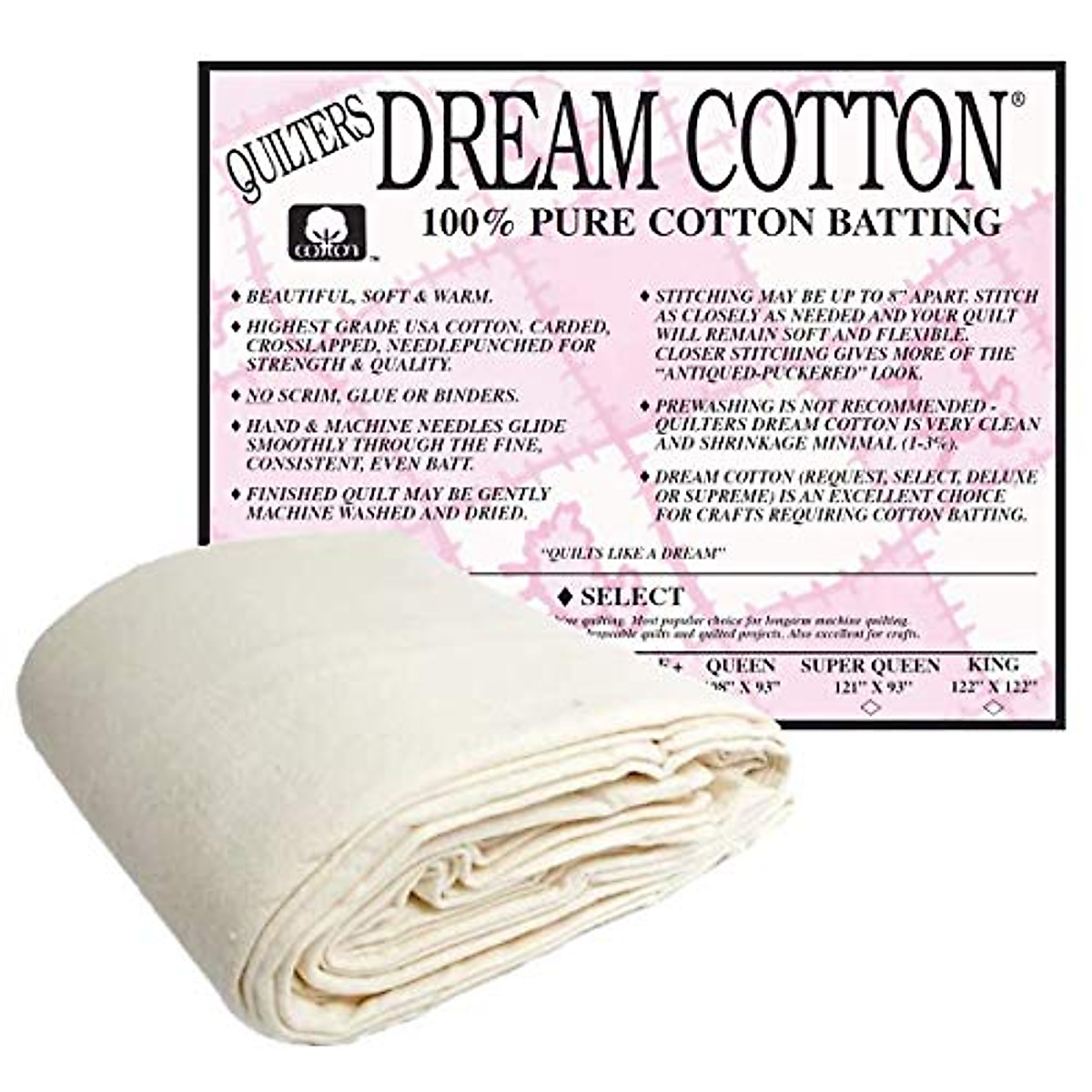 Quilter's Dream Select Loft Batting for Quilting (Twin, White)