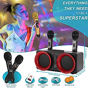 ALPOWL Karaoke Machine for Kids Adults with 2 UHF Wireless Microphone, Portable Bluetooth Speaker PA System with LED Lights for Home Party, Wedding, Church, Picnic, Outdoor/Indoor (Black I)