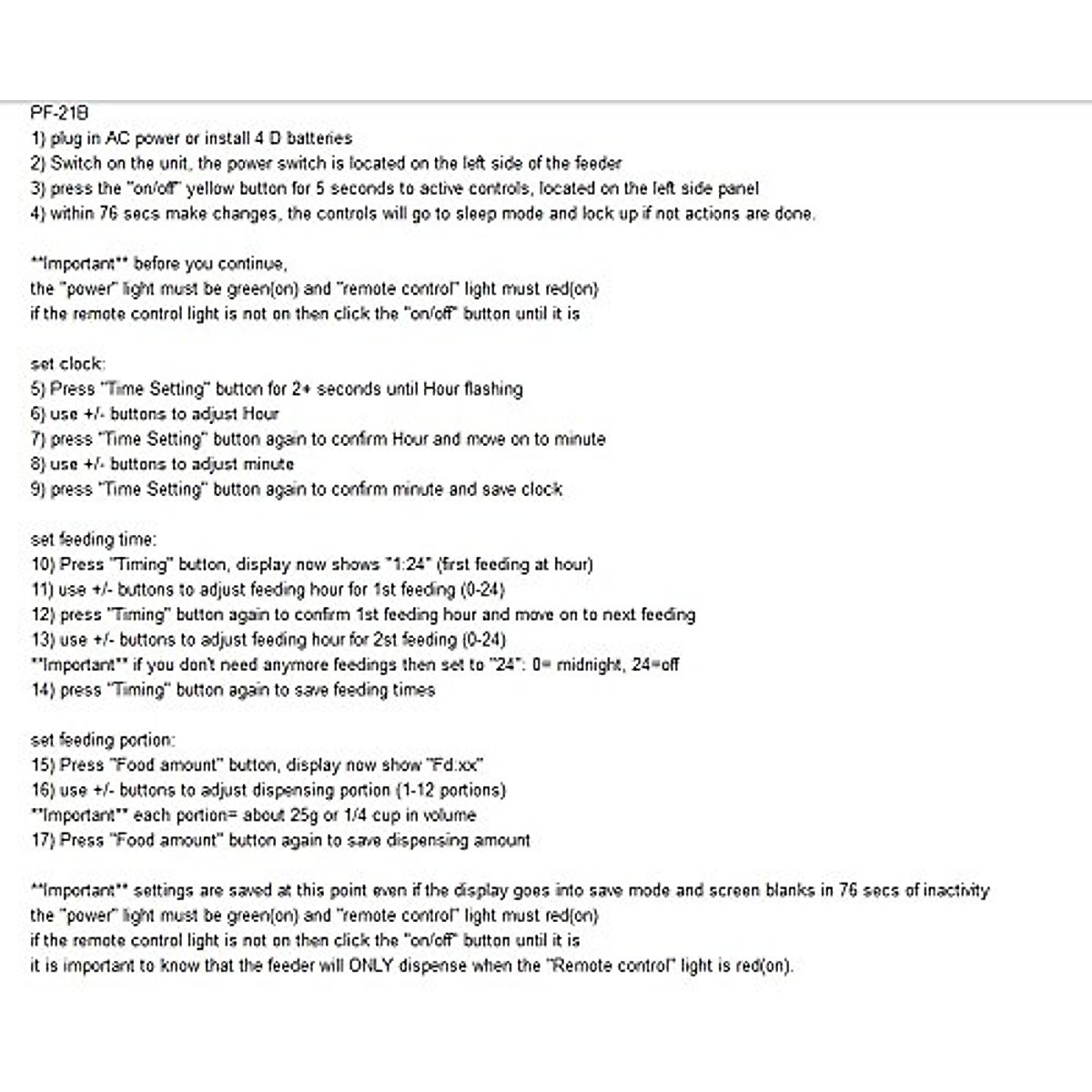 topPets PF-21B Remote Controlled Automatic Pet Feeder Programmable LCD Control with DC adapter