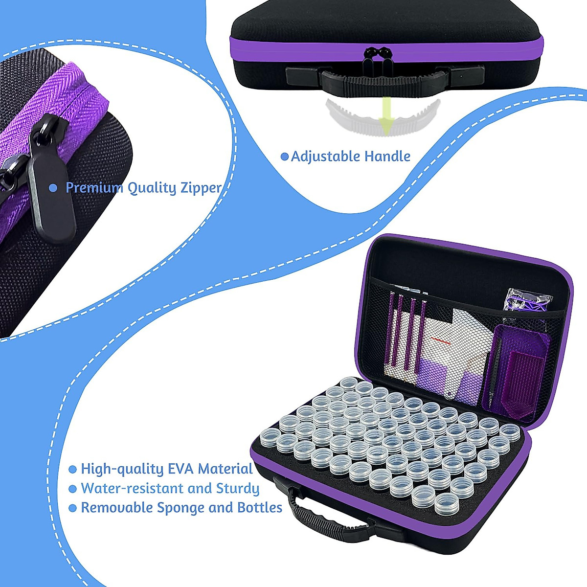 LIRUNQIU Diamond Painting Storage Containers, 60 Slots Diamond Art Accessories and Tools Kits Storage Box(Black)