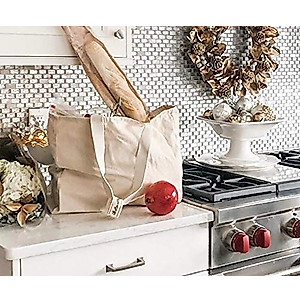 Canvas Grocery Shopping Bags - Cloth Tote Shopping Bags Heavy-duty - Washable Large Grocery Bags, Canvas Reusable Grocery Bags, Wine Shopping Bags with Handles, Reusable Tote Bag (1 Bag) 14"Hx17" Wx5"