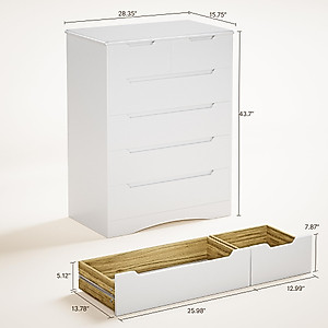 Gizoon 6 Drawer Dresser, Chest of Drawers with Large Storage, White Dresser for Bedroom, Tall Dresser and Organizer with Anti-Tripping, Wooden Dresser Cabinet for Office, Living Room, Entryway