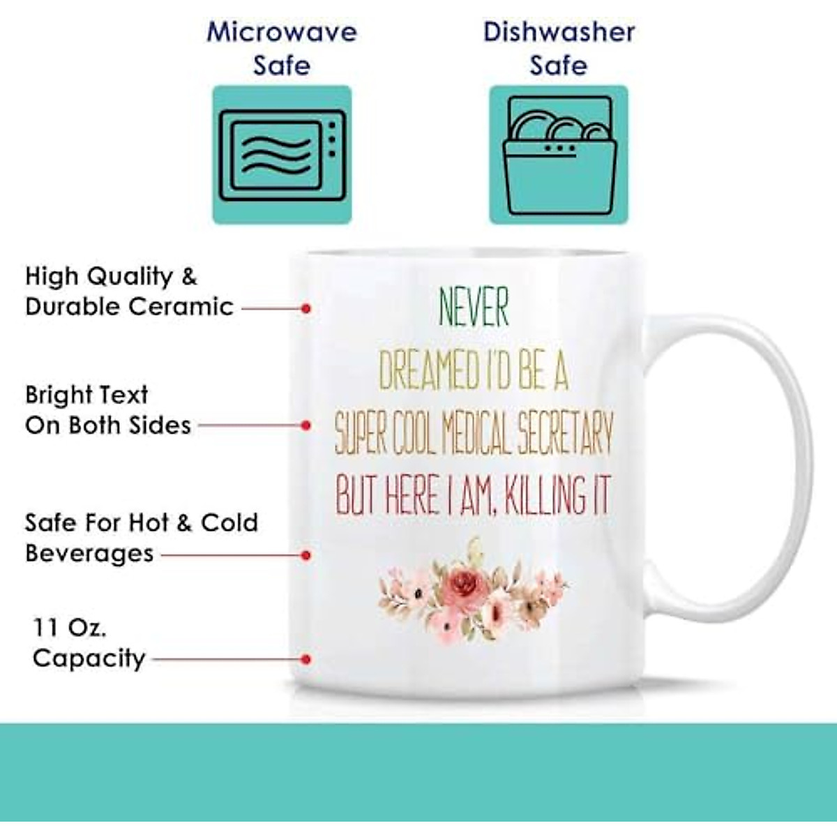 Medical Secretary Appreciation, Nurture Fulfilling Careers Gift for Women - Gray 11 Oz White Ceramic Coffee Mug