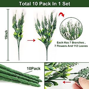 TURNMEON 10 Bundles Artificial Lavender Flowers Outdoor UV Resistant Fake Flowers Faux Plants Plastic Shrubs Outside Garden Porch Window Box Spring Summer Decor(White)