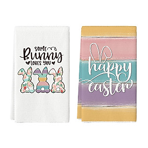 Artoid Mode Some Bunny Loves You Happy Easter Home Kitchen Towels, 18 x 26 Inch Holiday Spring Ultra Absorbent Drying Cloth Dish Towels for Cooking Baking Set of 2