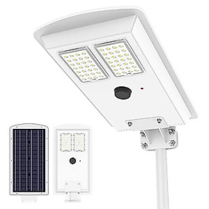 TENKOO Solar Street Lights Outdoor Dusk to Dawn Motion/Light Sensor IP65 Waterproof 6000K Cool White Solar Powered Flood Light for Parking Lot Stadium Garden Pathway
