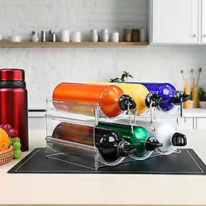 Plastic Water Bottle Organizer and Wine Rack Storage Holder,2 Tier 6 Containers Stackable Free-Standing Bottle Storage Rack for Kitchen Countertops, Table Top, Pantry, Bars, Cabinets, Fridge - Clear