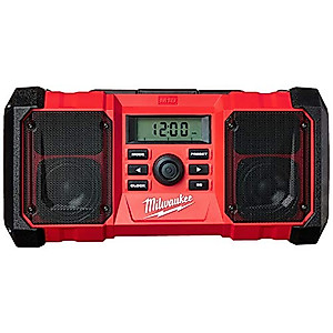 Milwaukee 2890-20 18V Dual Chemistry M18 Jobsite Radio with Shock Absorbing End Caps, USB 2.1A Smartphone Charging, and 3.5mm Aux Jack