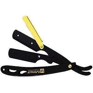 BLACK & GOLD COMBINATION Stainless Steel Barber Exchangeale Blade Straight Edge Barber Shaving Razor -Safety Razor -Macs-045B