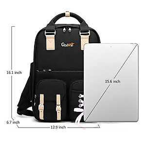 GeeWin Backpack for Girls, Waterproof Cute Kawaii Children Backpack for School, Kids Backpack Girls Backpacks Elementary Bookbags Middle School Bags Women Casual Travel Daypacks (Black)