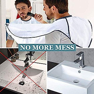 Dalabeng Beard Bib Beard Apron, Beard Hair Catcher for Men Shaving & Trimming, Non-Stick Beard Cape Grooming Cloth, Waterproof, with 2 Suction Cups, Best Gifts for Men (White)