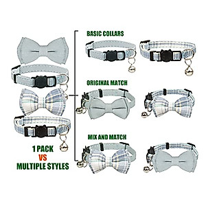 Gyapet Cat Collar Breakaway Bowtie Safety with Bell Adjustbale Kitten Puppy Solid Plaid Color Set D-[2pcs] Blue
